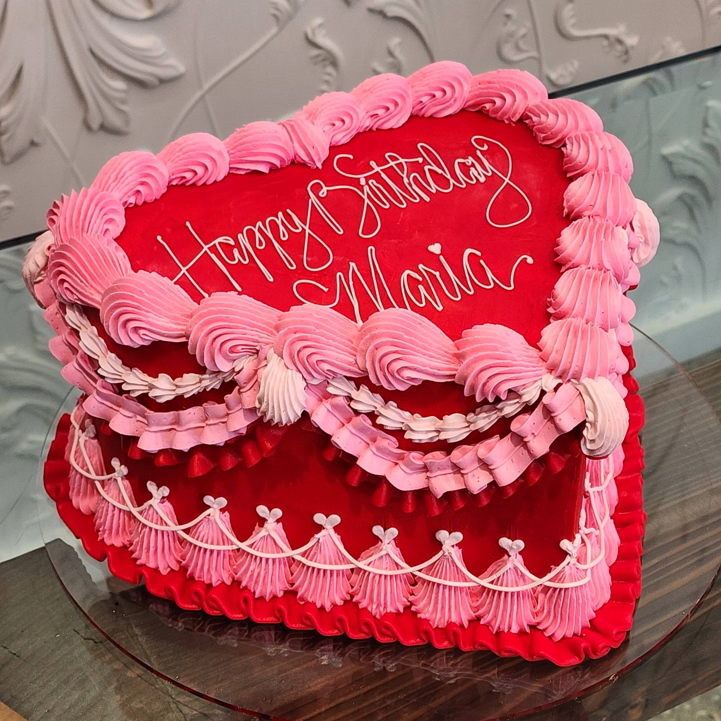 red heart shape cake